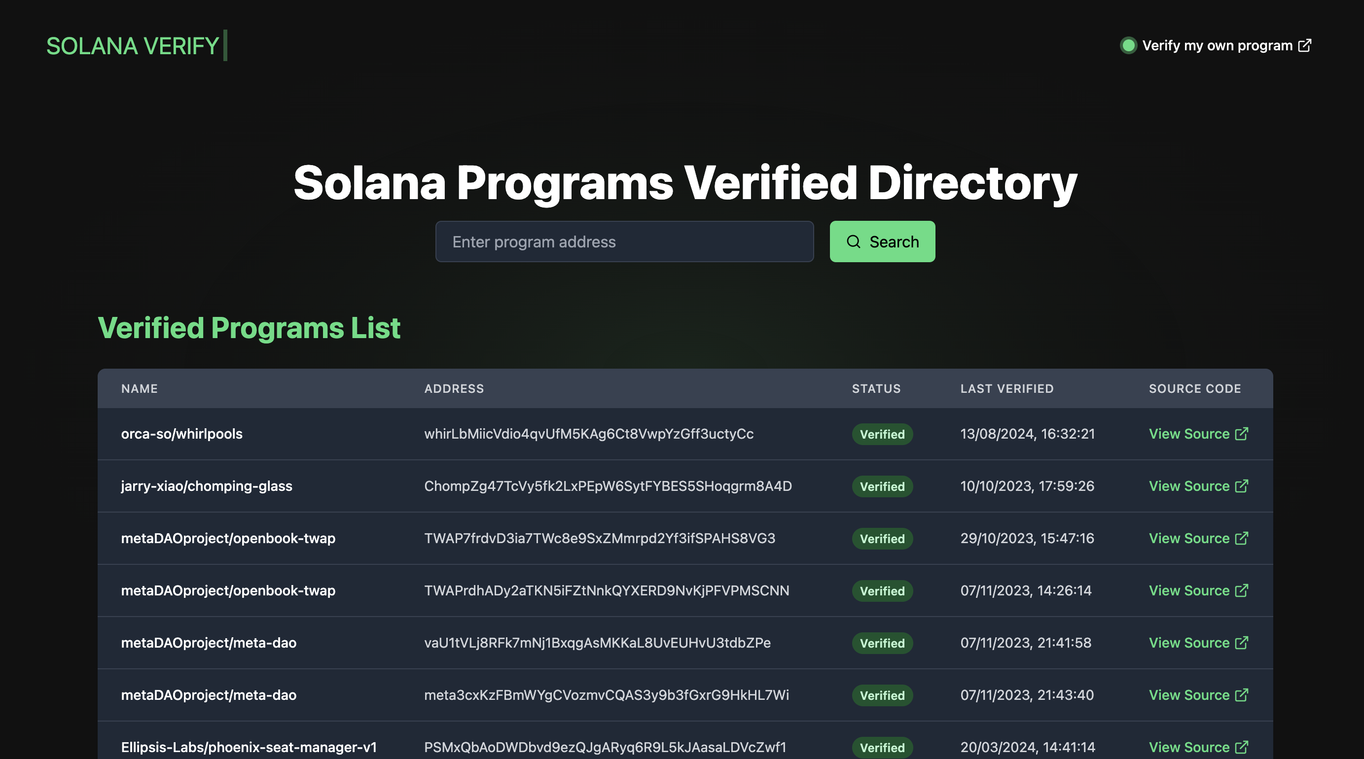 Solana Verify Directory